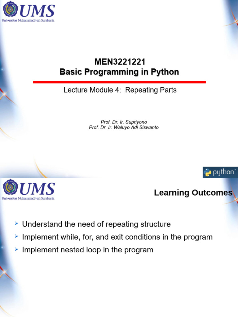 Lecture Module 4 - Repeating Parts | PDF | Control Flow | Computer Engineering