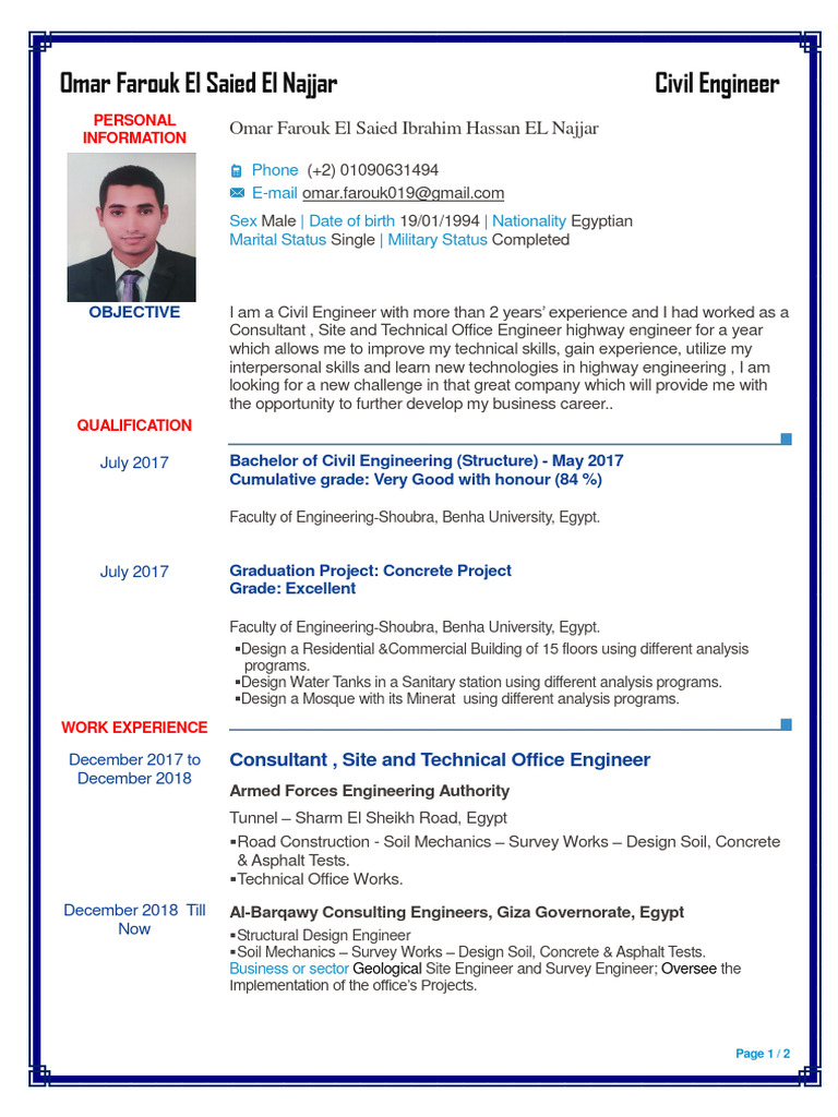 Omar Farouk - Highway Engineer | PDF | Egypt | Engineering