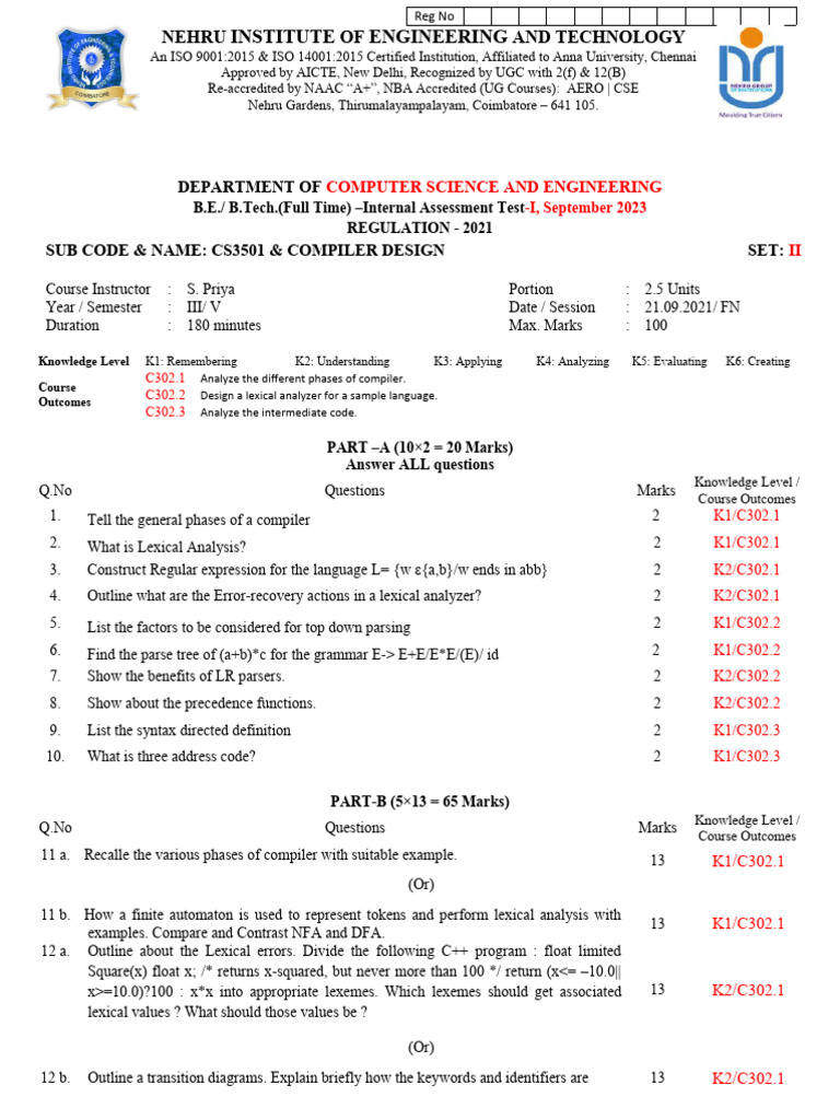 R-21 Iat QP CD2 | PDF | Parsing | Computer Science