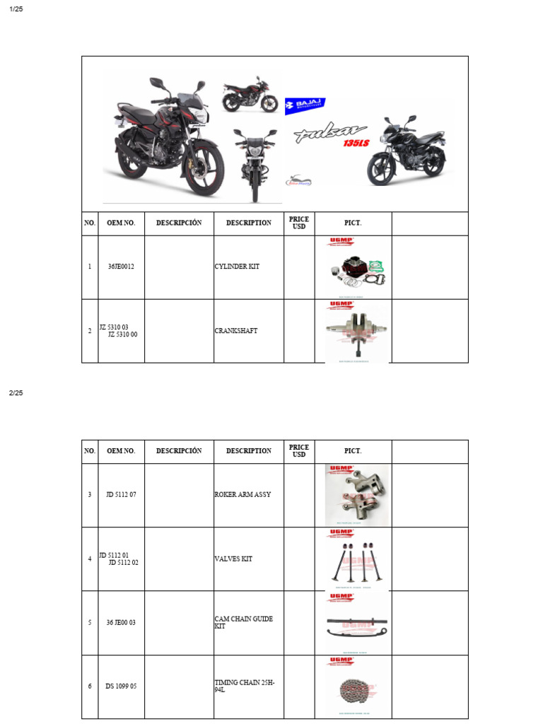 Ugmp-Parts Catalog-Bajaj Pulsar 135ls | PDF | Clutch | Transport