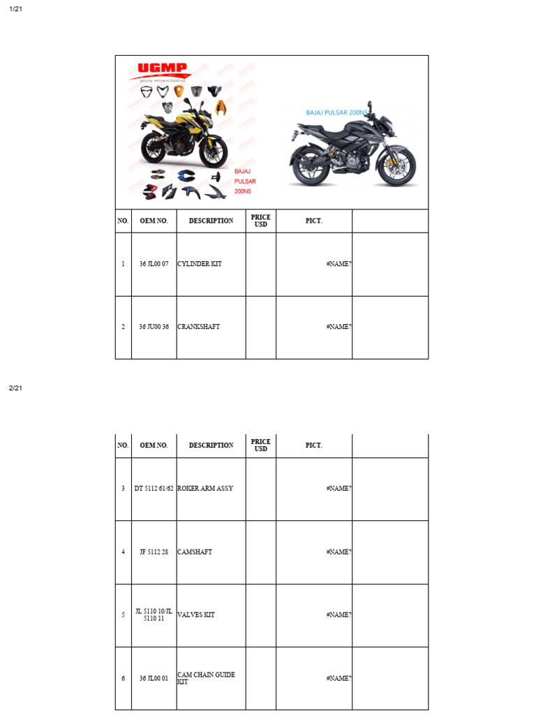 Ugmp-Parts Catalog-Bajaj Pulsar 200ns | PDF | Car | Automotive Industry