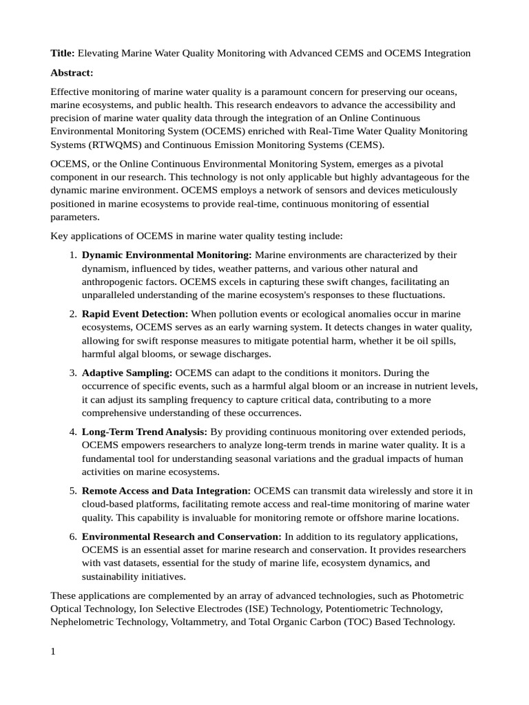 Offshore Marine Water Quality Monitoring | PDF | Water Quality ...