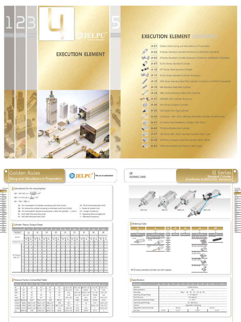 JELPC Pneumatic Cylinder Catalogue | PDF | Pascal (Unit) | Mechanical ...