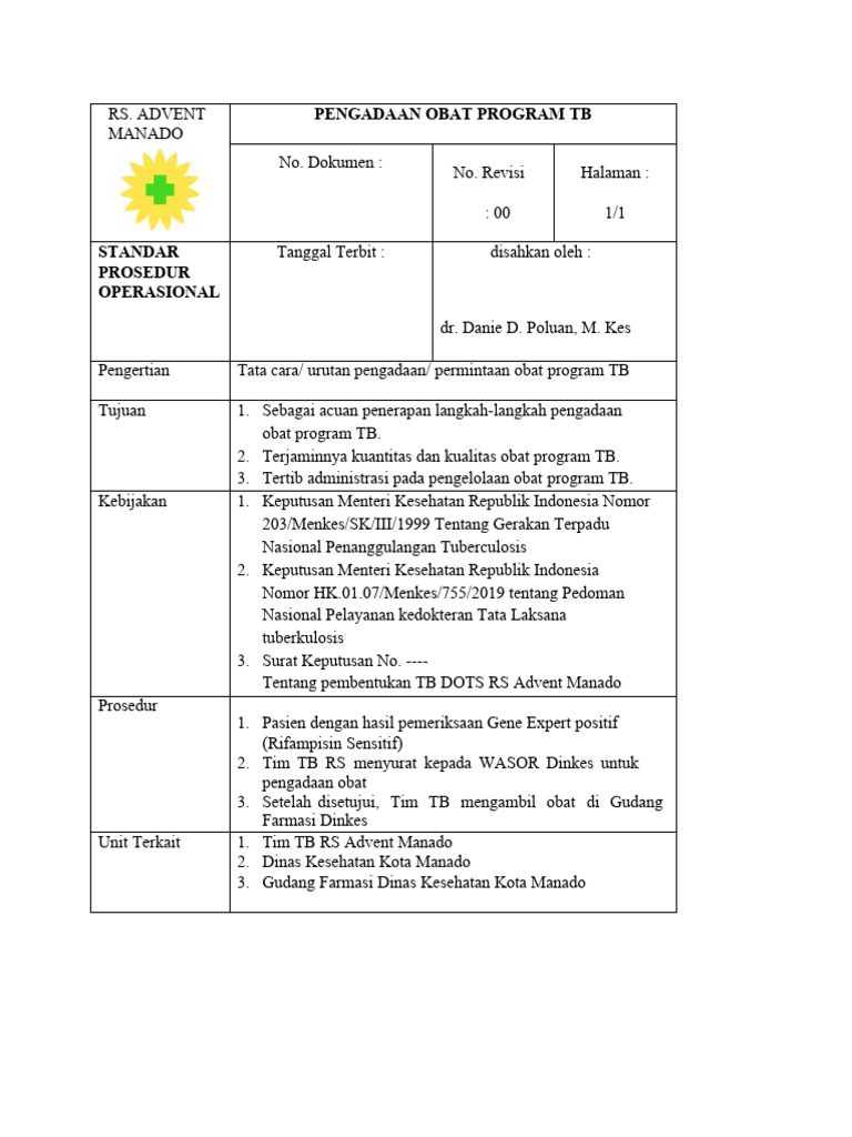 Sop Pengadaan Obat Program Tb Pdf