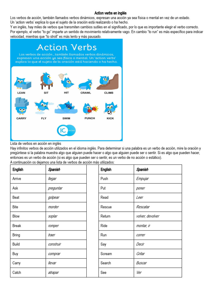 Action Verbs en Inglés | PDF | Morfología Lingüística | Tipología ...