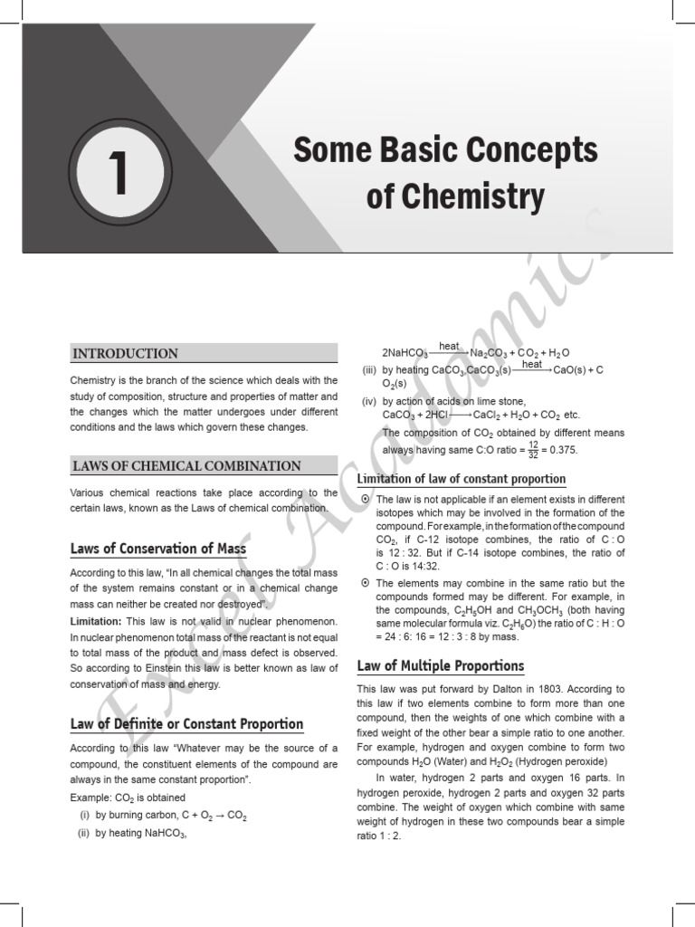 EXCEL ACADAMICS - Chemistry-Some-Basic Concepts | PDF | Stoichiometry | Mole (Unit)