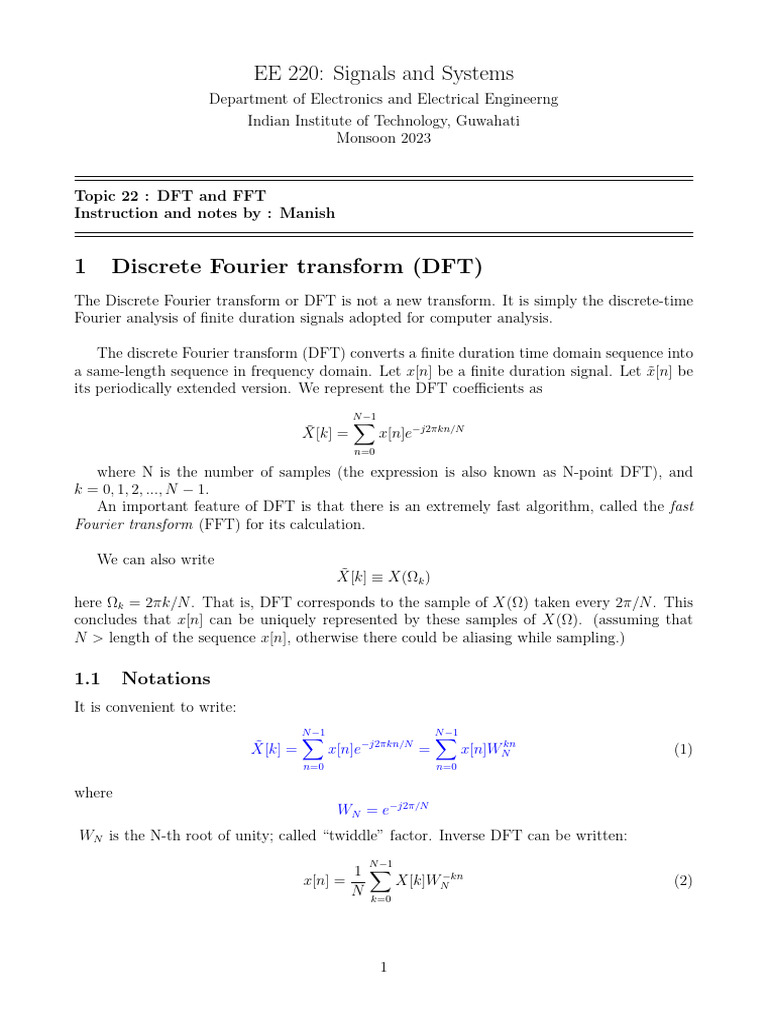 Topic22 DFT and FFT | PDF | Discrete Fourier Transform | Fast Fourier Transform