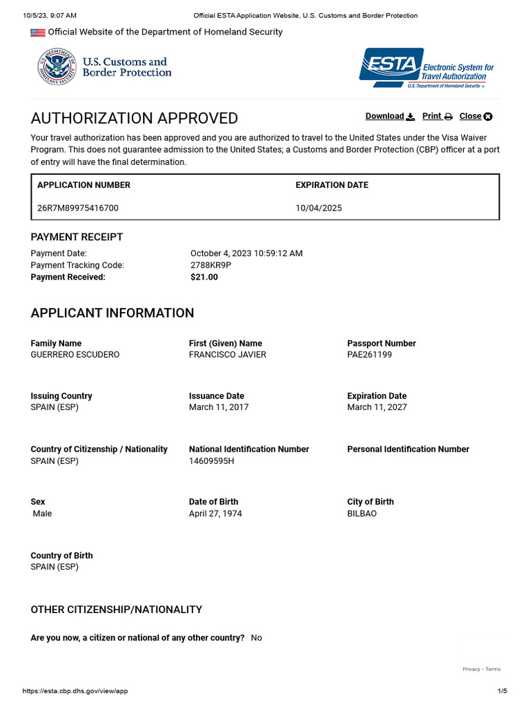 Official ESTA Application Website, U.S. Customs and Border Protection1 ...