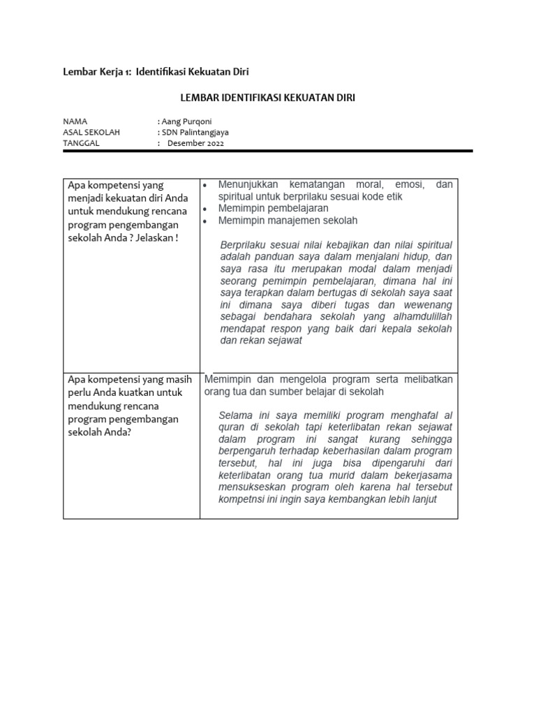 Lembar Kerja 1 - Identifikasi Kekuatan Diri | PDF Lembar Kerja 1 - Identifikasi Kekuatan Diri | PDF