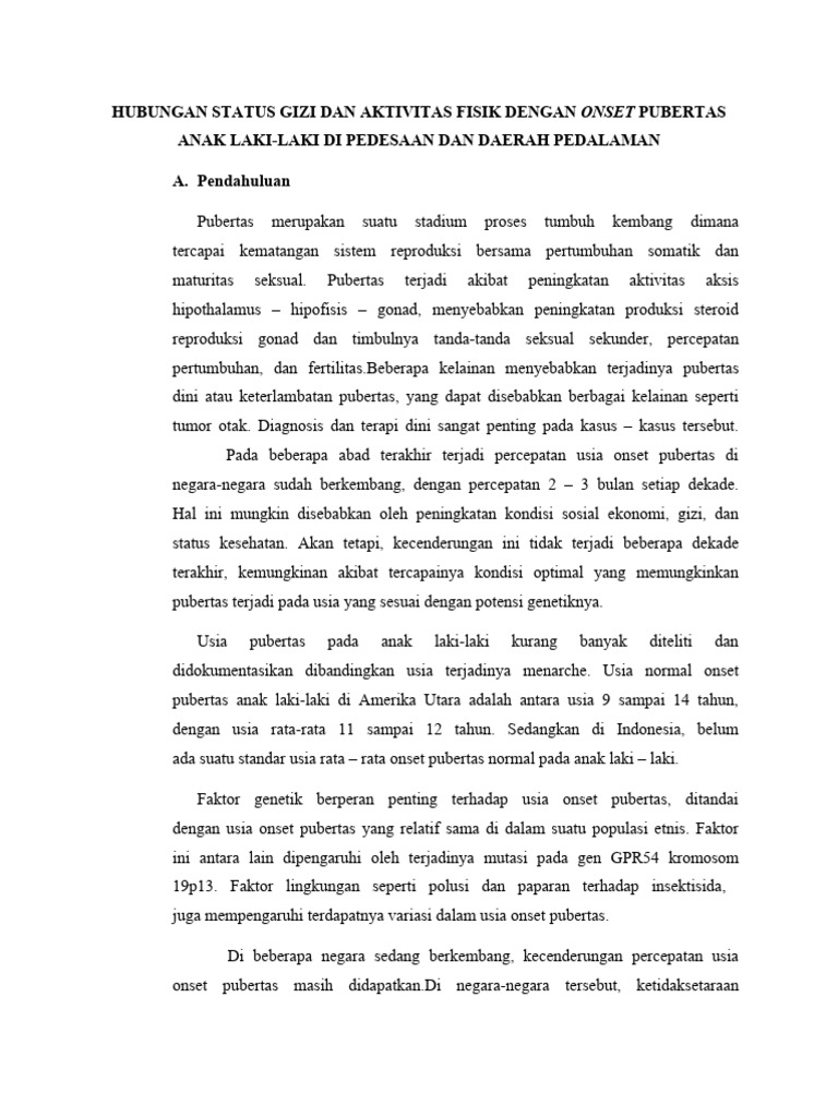Hubungan Status Gizi Dan Aktivitas Fisik Terhadap Onset Pubertas Anak Laki | PDF | Pengembangan ...