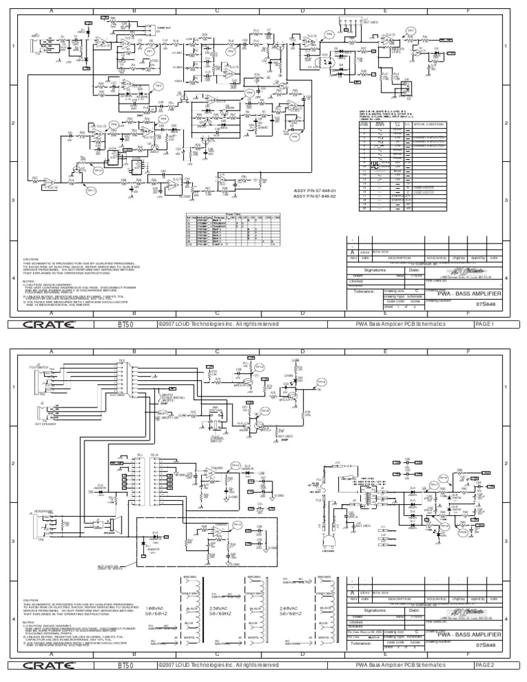 Crate BT15 - PWA Bass Amplifier PCB Schematics (848SCH - A) | PDF