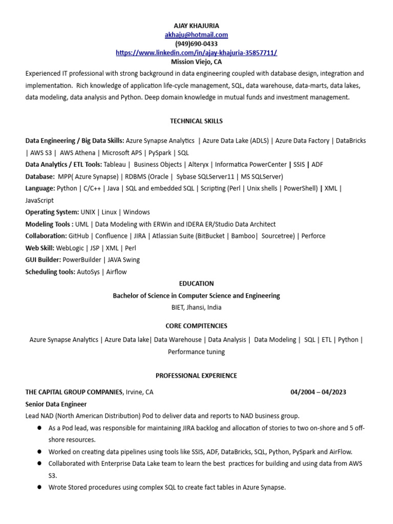 Ajay Khajuria | PDF | Sql | Microsoft Azure