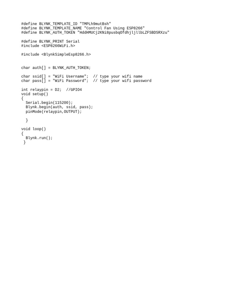 Control DC Fan Using Esp8266 Blynk Iot - Ino | PDF