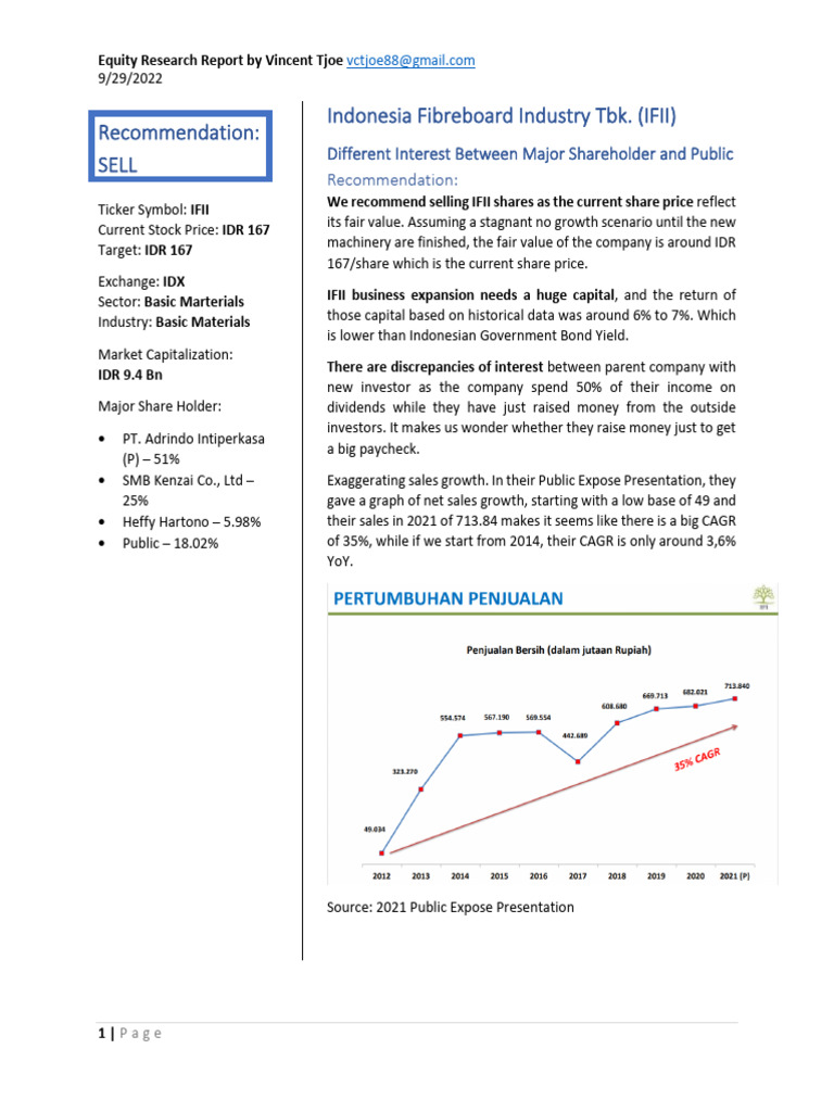 IFII Research Report Vincent Tjoe | PDF | Equity (Finance) | Return On ...
