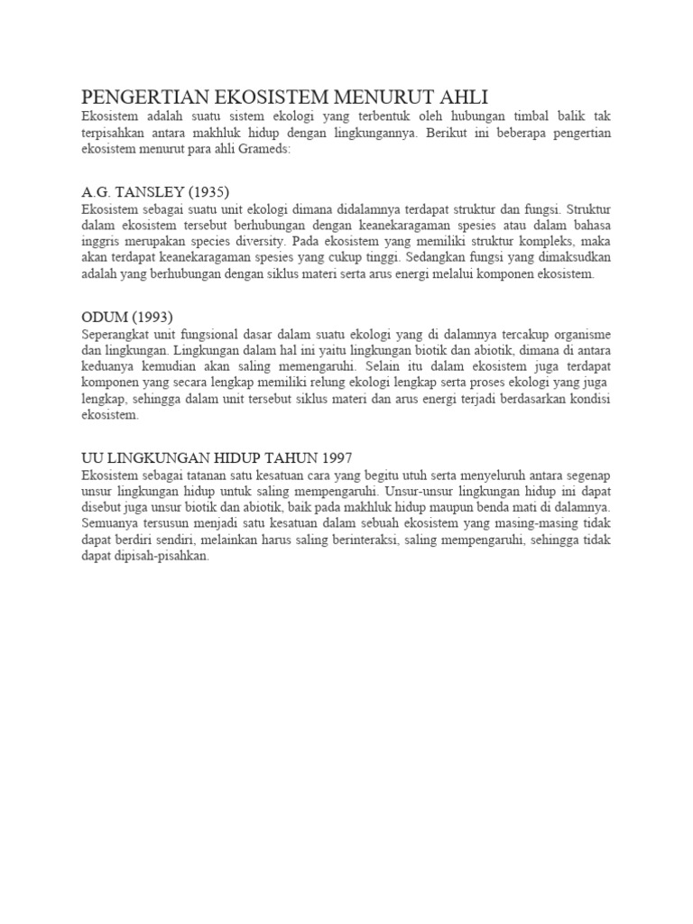 Pengertian Ekosistem Menurut Ahl2 | PDF