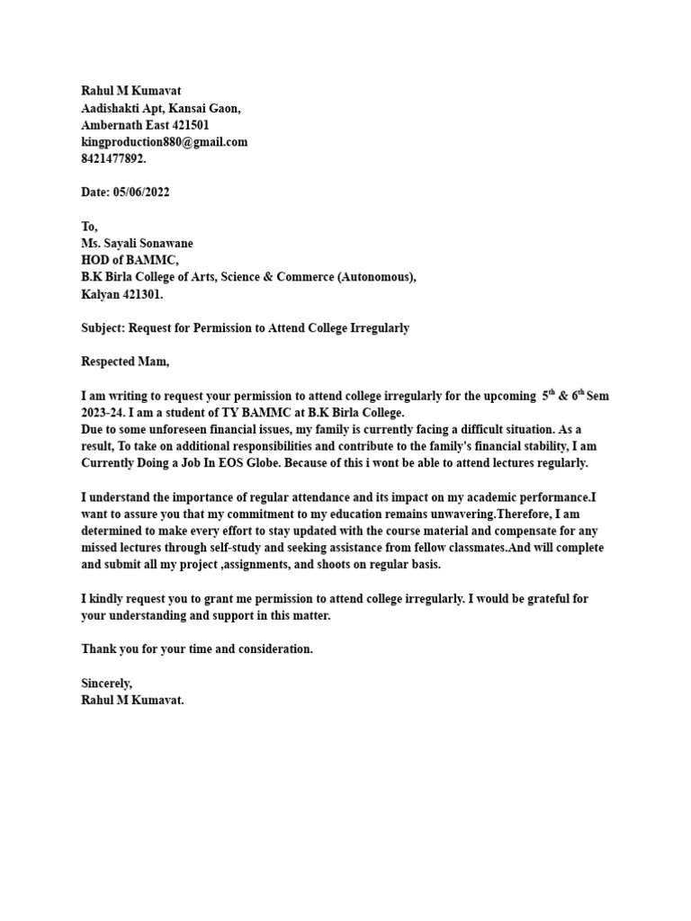 Letter To HOD | PDF