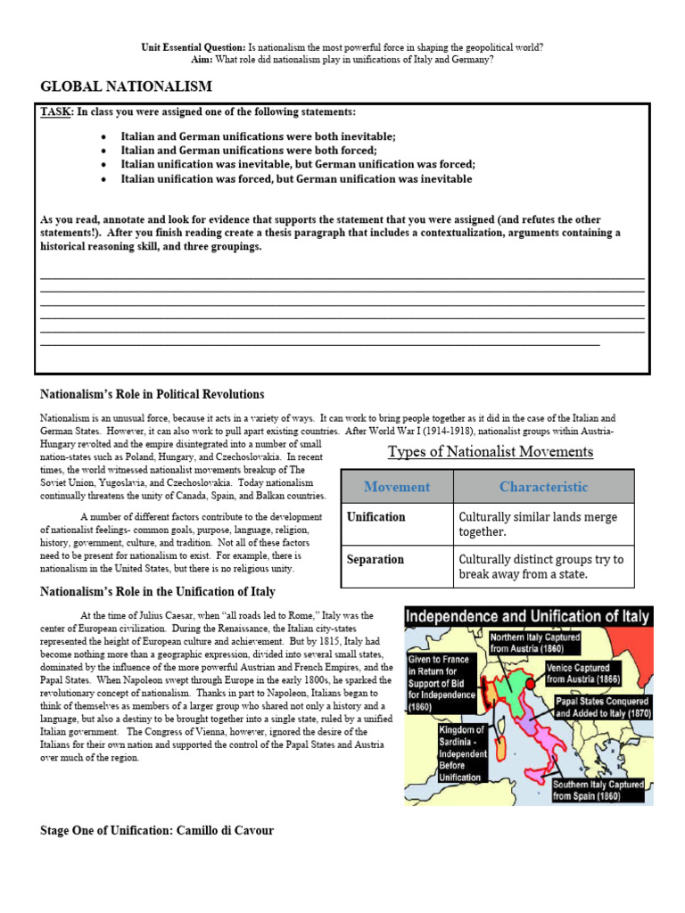 Italian and German Unification Thesis - APW | PDF | Otto Von Bismarck | German Empire