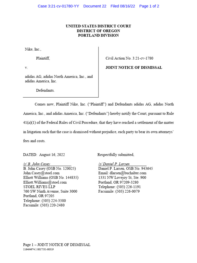 Nike Adidas Settle | PDF | Lawsuit | Justice