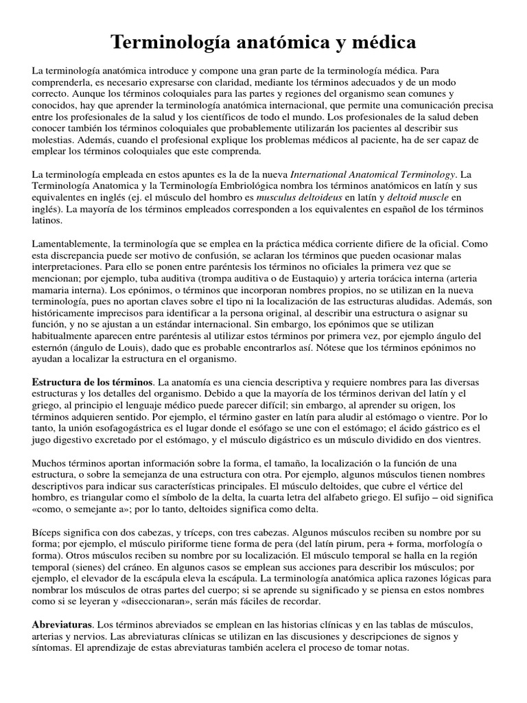 Terminología Anatómica Esencial | PDF | Términos anatómicos de ...