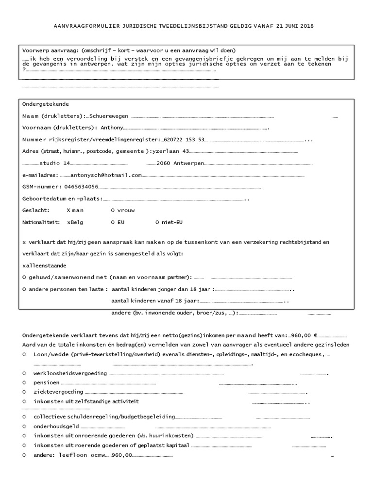 Aanvraag Pro-Deo | PDF