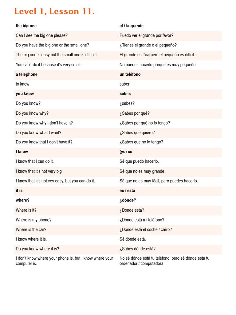 Level 1, Lesson 11. Transcript PDF | PDF