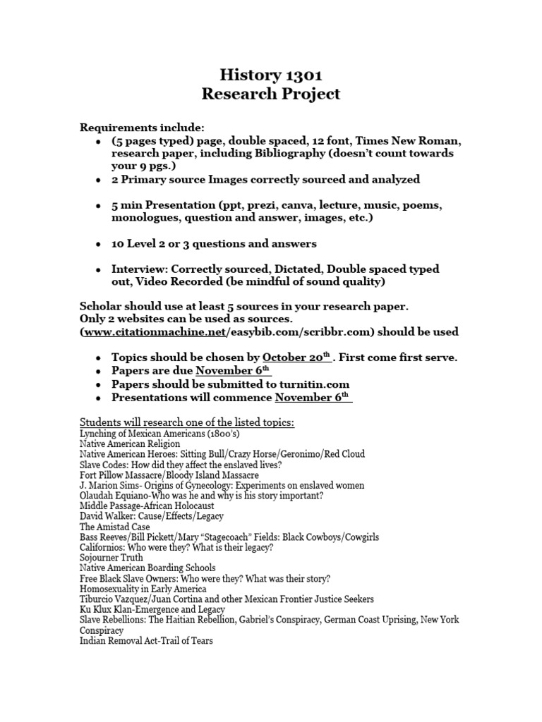 History 1301 Research Topics Revised | Download Free PDF | Academic ...