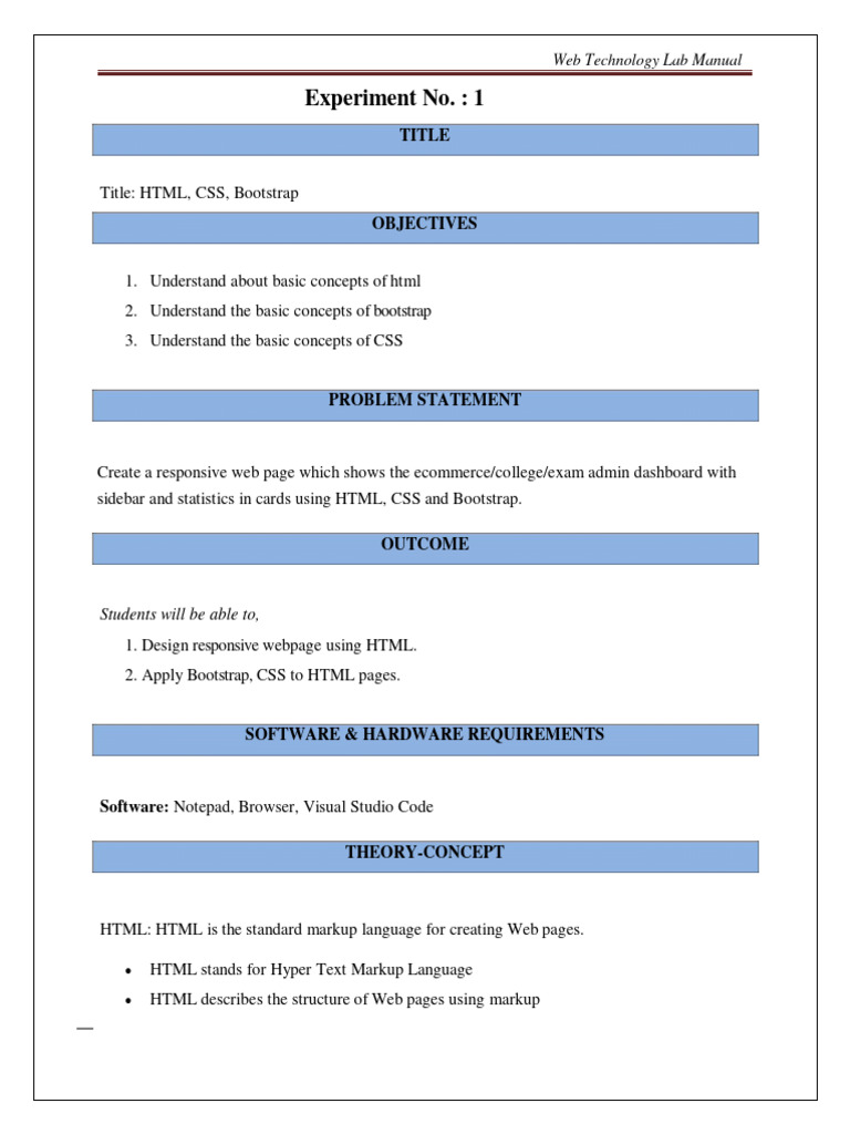 Experiment No 1 | PDF | Html | Html Element