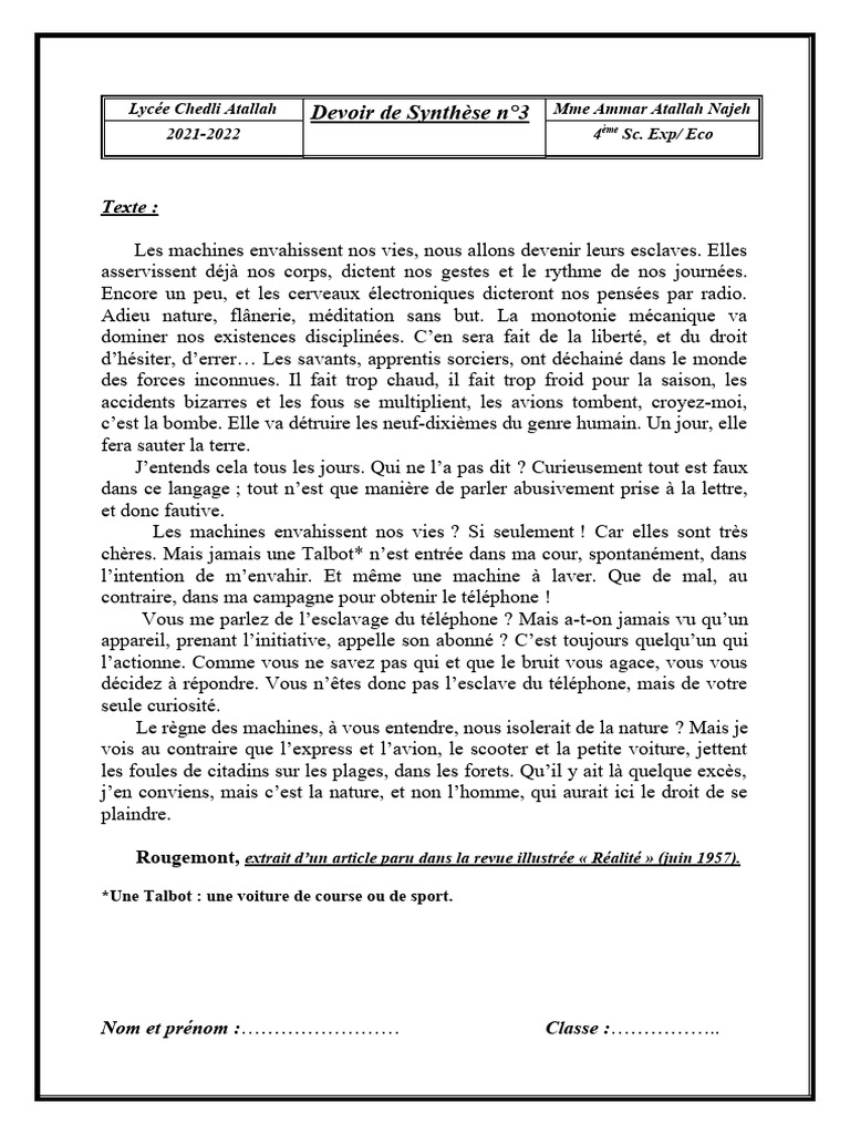 Devoir Bac Blanc | PDF | Phrase
