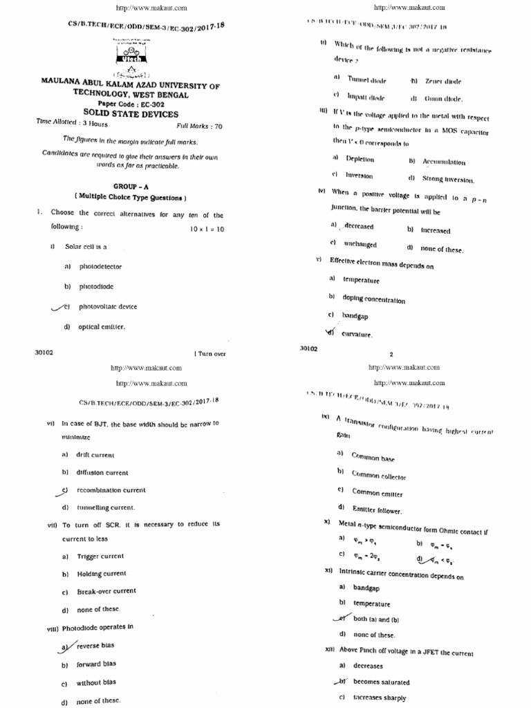 Btech Ec 302 Solid State Devices 2018 | PDF