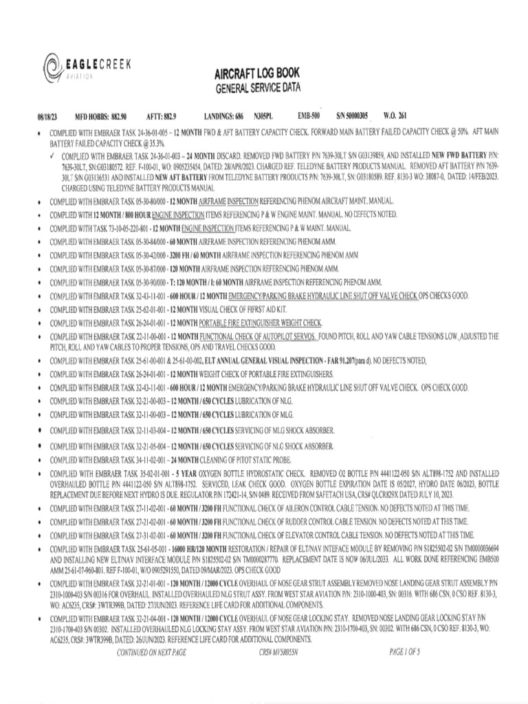 120-Month N305PL Logbook Entry | PDF