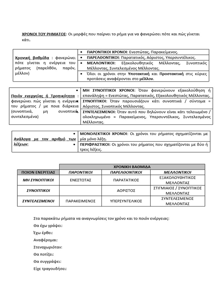 ΧΡΟΝΟΙ ΤΟΥ ΡΗΜΑΤΟΣ | PDF