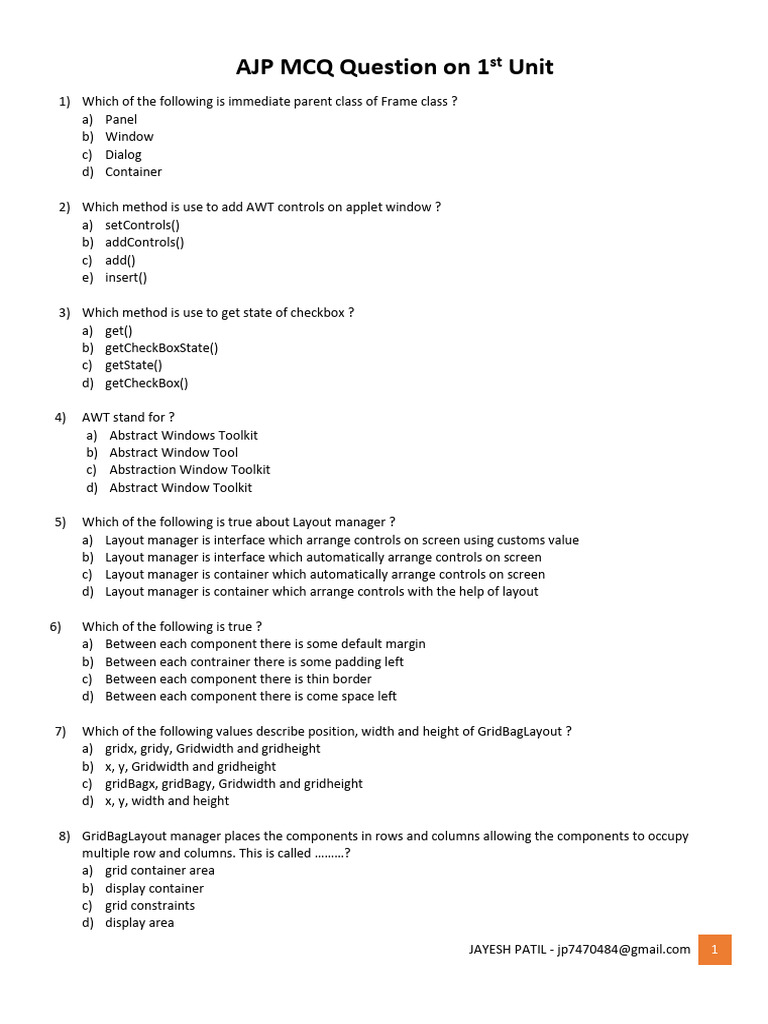 AJP MCQ Question On 1st and 2nd Unit | PDF | Computer Science | Computing Platforms