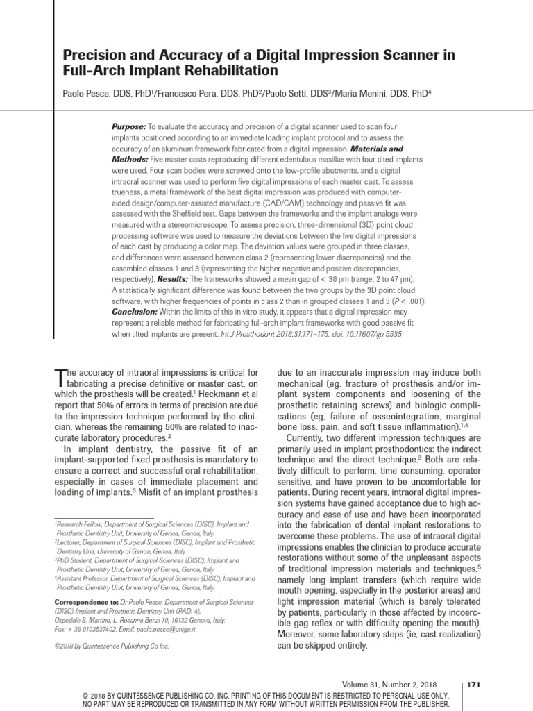 Precision and Accuracy of A Digital Impression Scanner in Full-Arch ...
