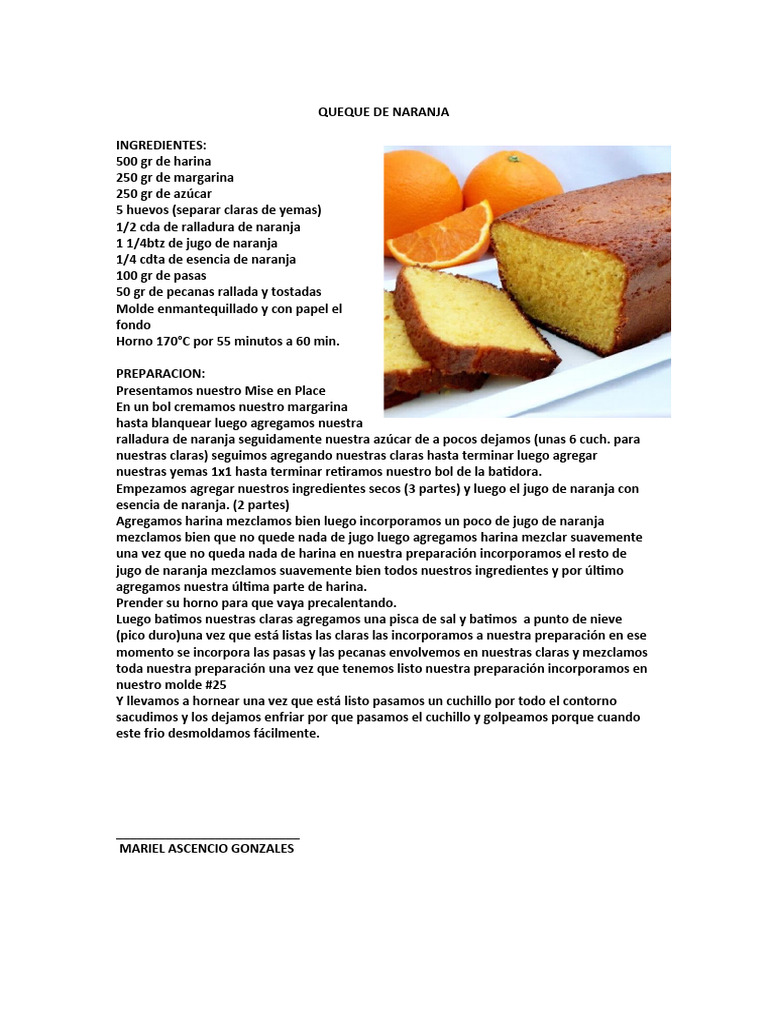 Queque de Naranja - Grupo | PDF | Chocolate | Alimentos