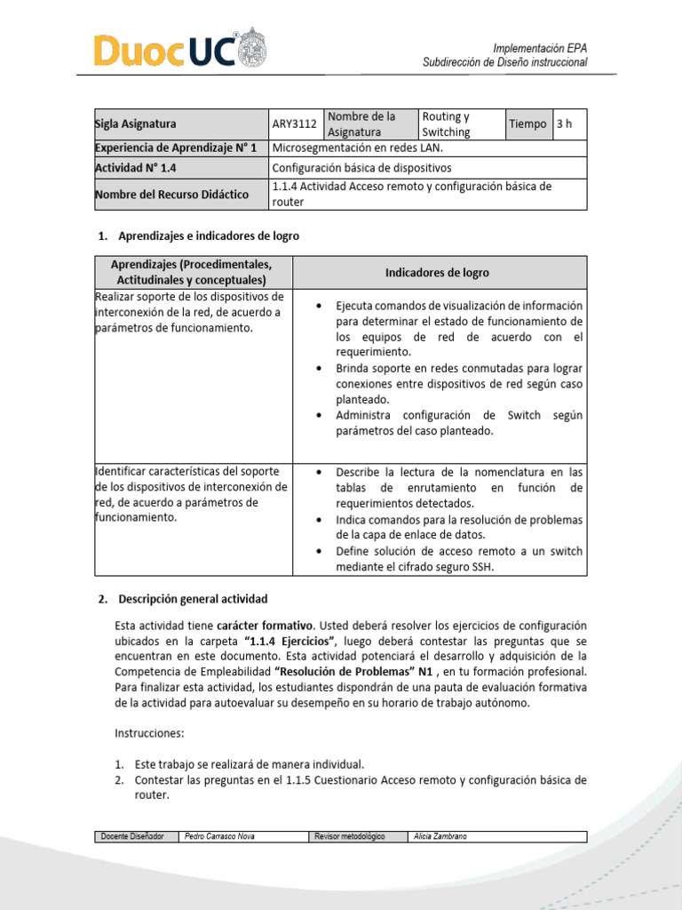 1 1 3 Actividades Acceso Remoto y Configuracion Basica de Router 1 | PDF | Enrutador ...