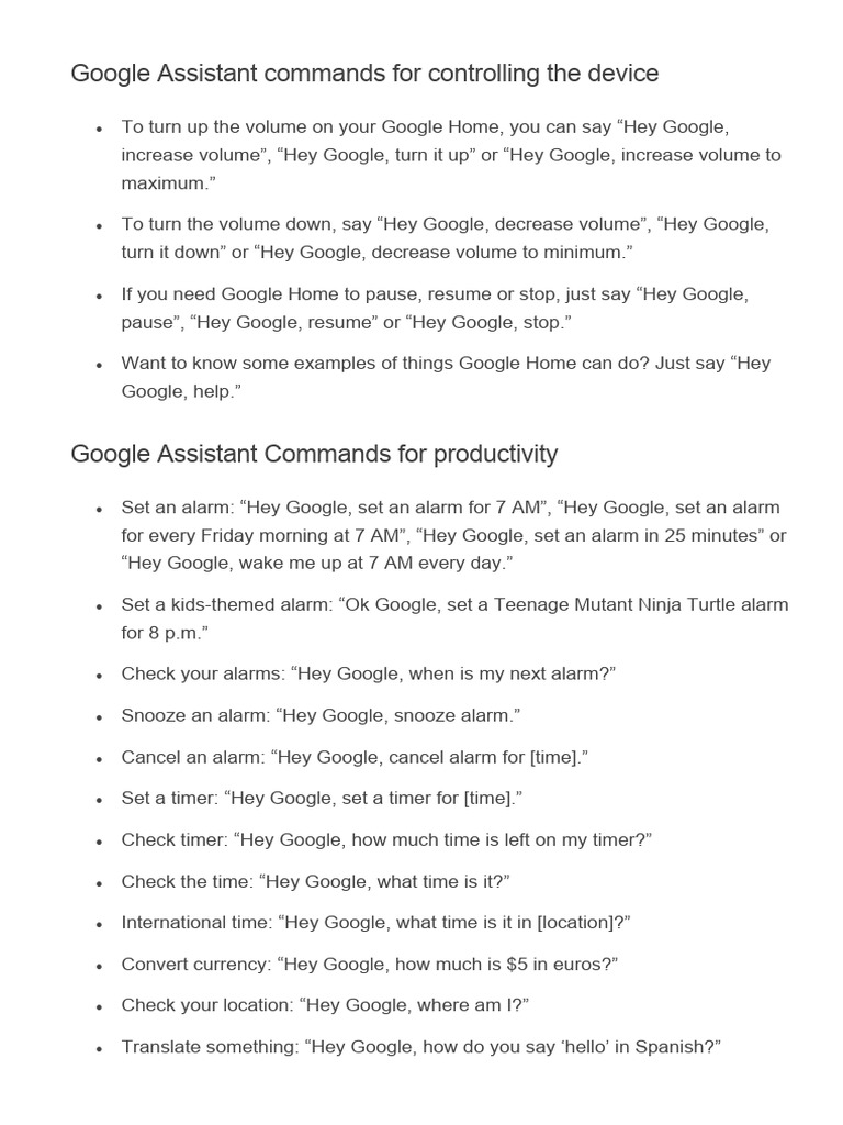 Google Assistant Commands For Controlling The Device | PDF | Thermostat