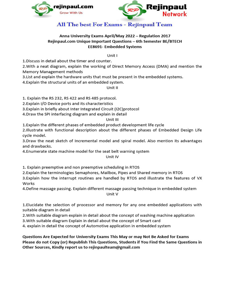 Embedded Systems Exam Questions 2022 | PDF