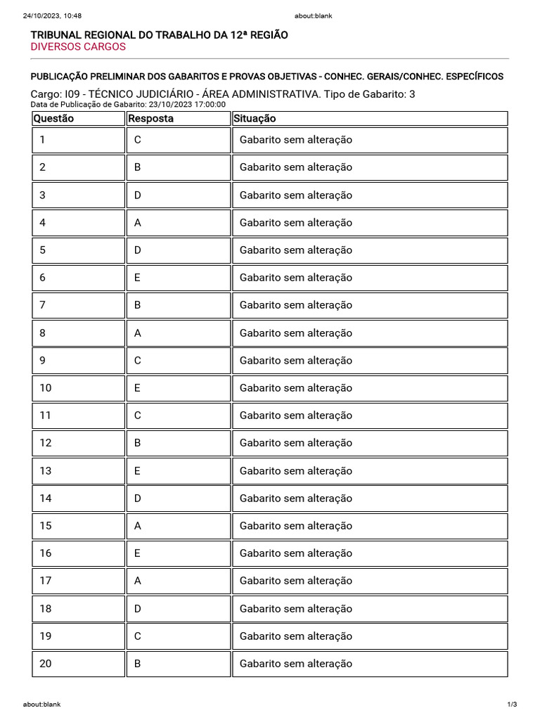 Prova Tjaa FCC - Tipo 3 - Gabarito | PDF