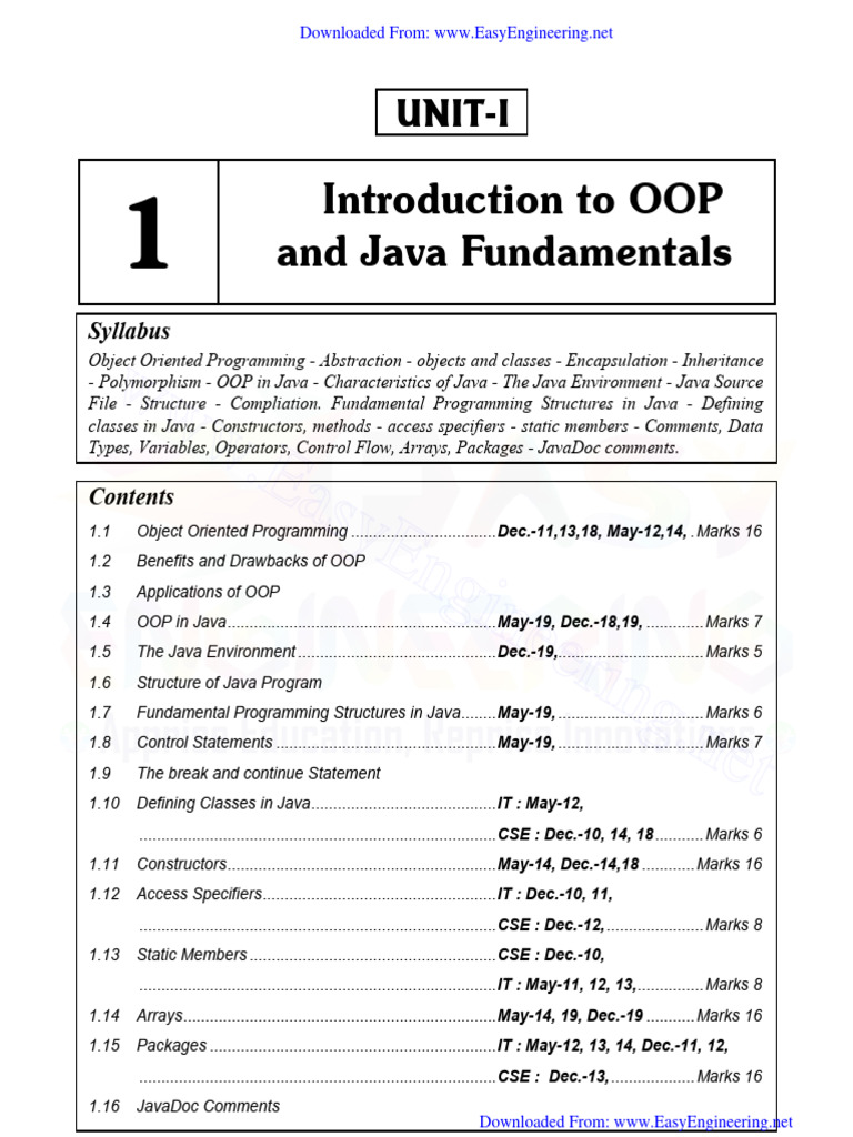 Cs8392 Unit 1 Pdf Java Programming Language Object Oriented