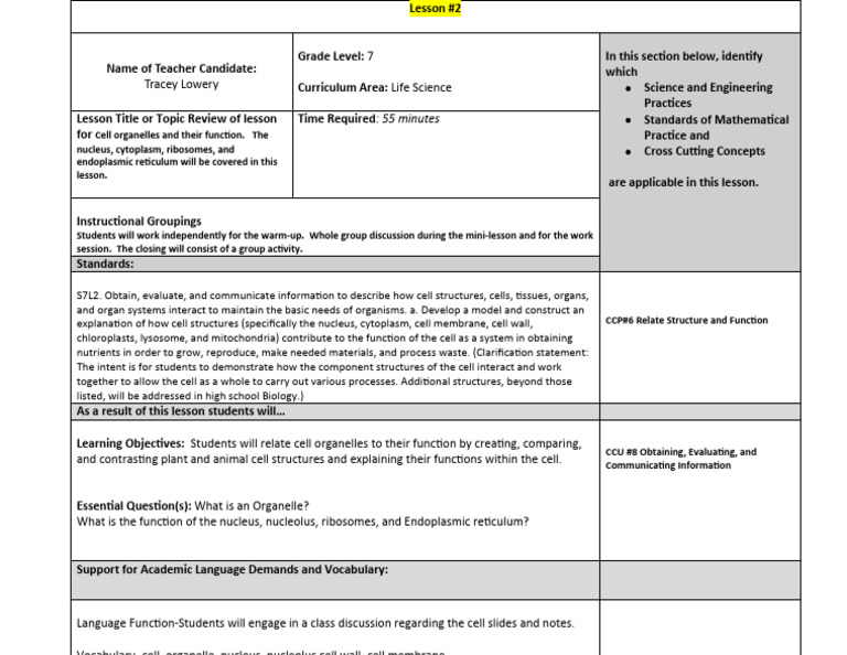 Lesson Plan 2 2 | PDF | Cell (Biology) | Cytoplasm