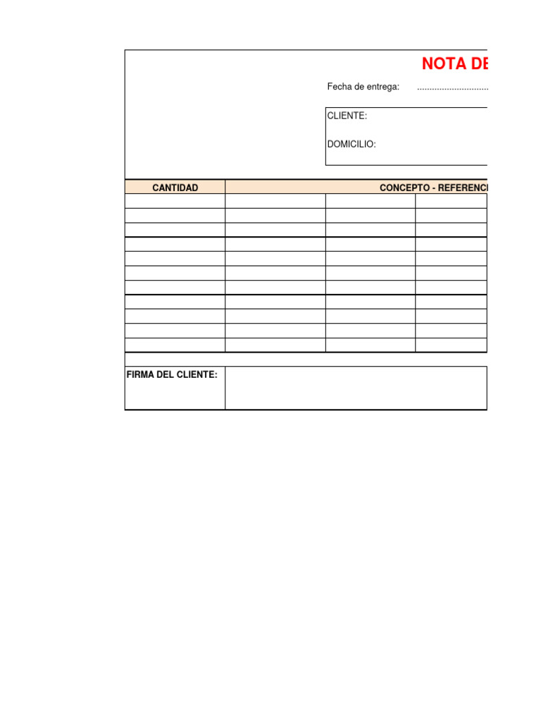 Modelo de Nota de Entrega en Excel | PDF