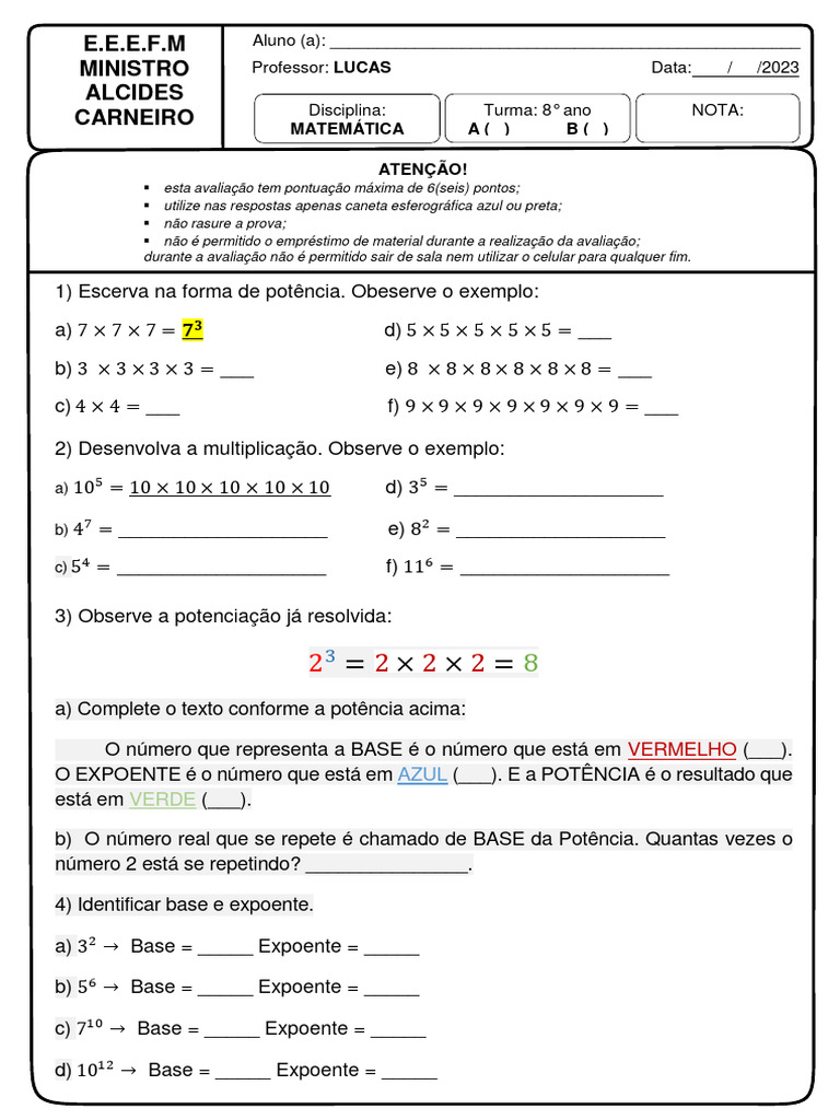 Prova Adaptada De Matemática 8° Ano Pdf 0870