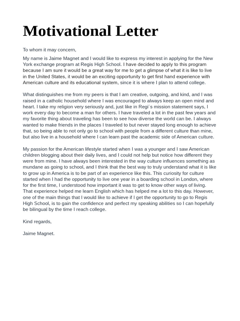 Motivational Letter | PDF