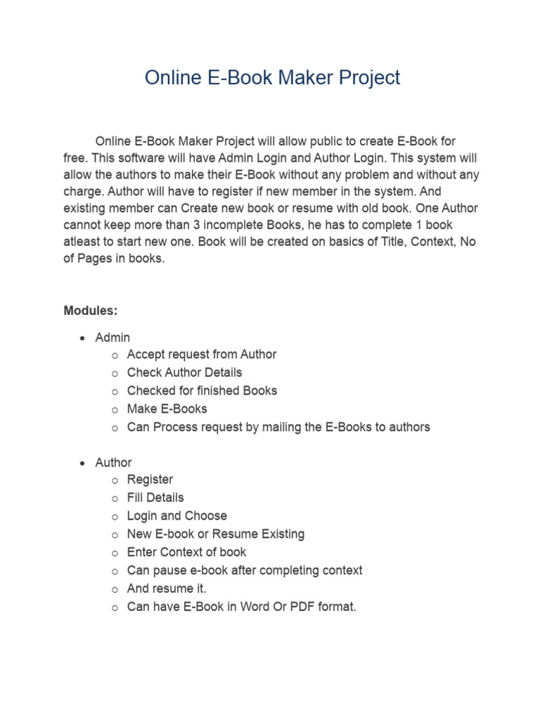 Online Ebook Maker Project: Modules | PDF
