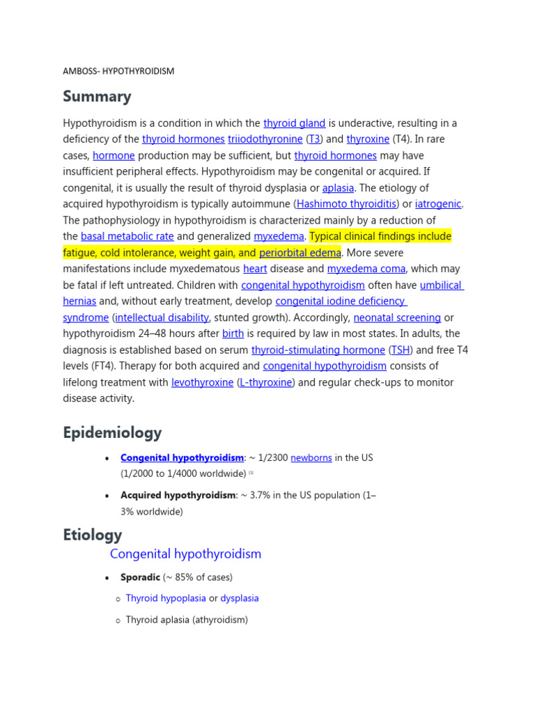 AMBOSS Hipotiroidizmi | PDF | Hypothyroidism | Hyperthyroidism