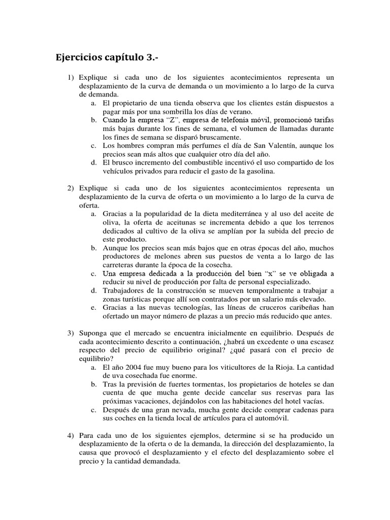 Ejercicios capitulo 3 | PDF | Oferta y demanda | Oferta (economía)