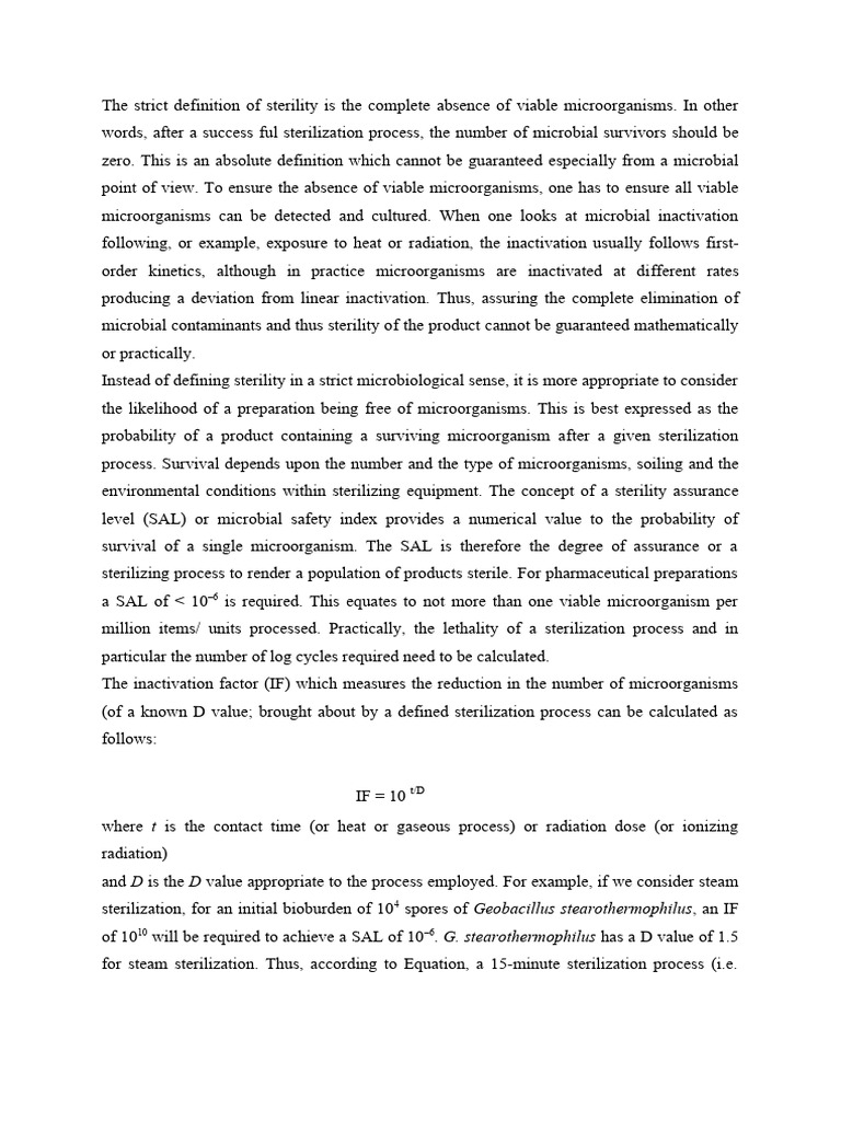 The Strict Definition of Sterility Is The Complete Absence of Viable ...