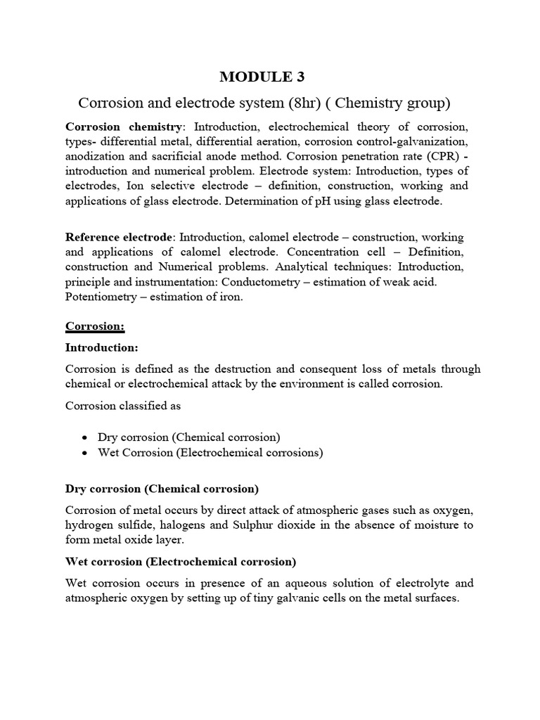 Module 3 Eng - Chemistry | Download Free PDF | Corrosion | Anode