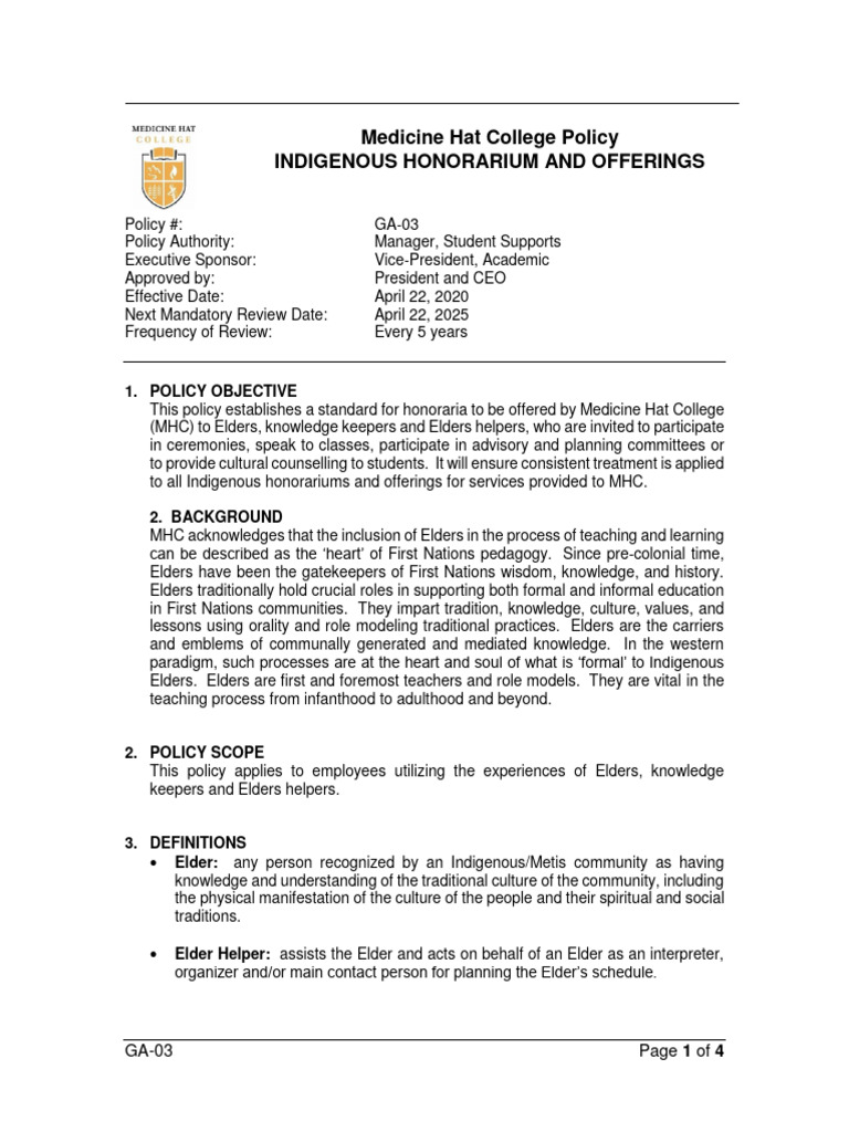 Indigenous Honorarium and Offerings | PDF | Per Diem