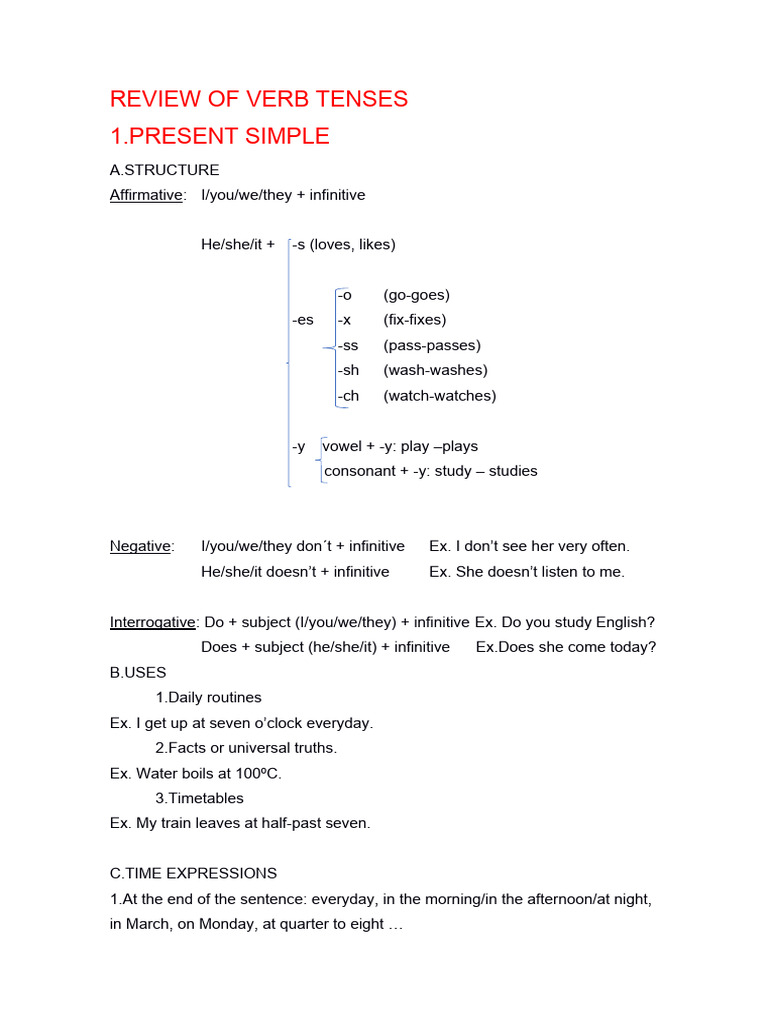 Review of Verb Tenses | PDF | Semantic Units | Linguistic Morphology